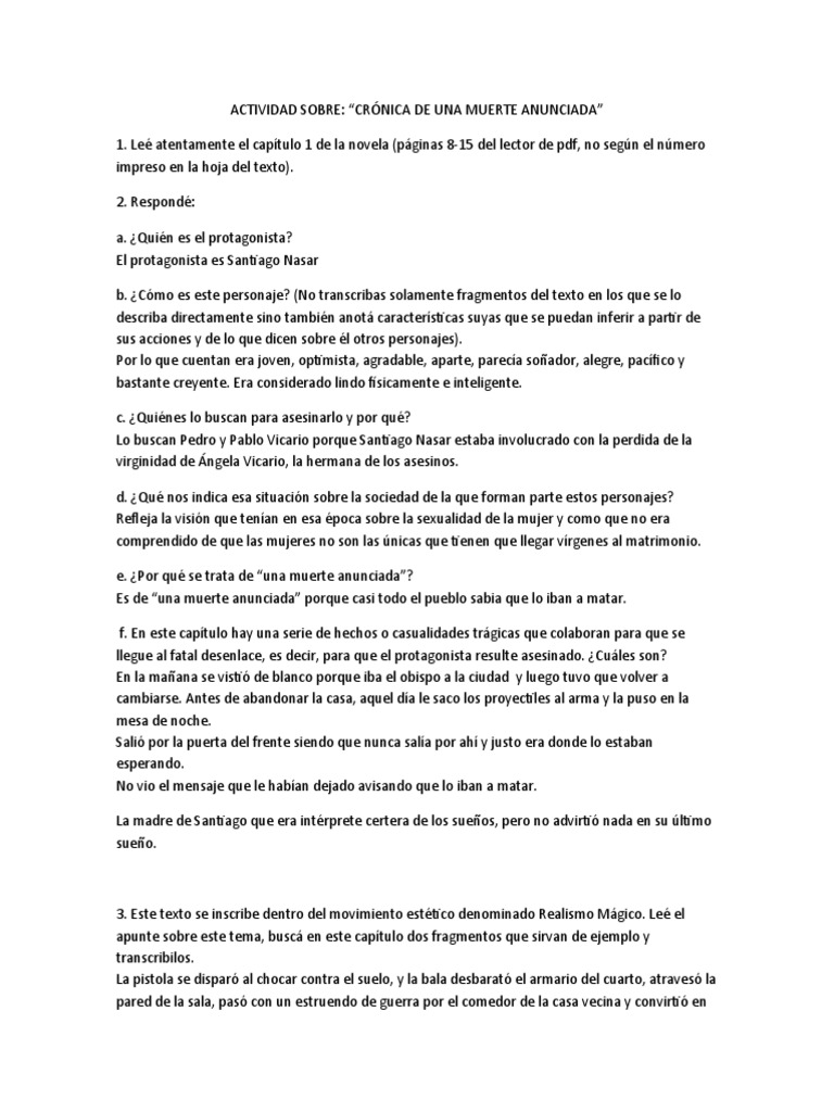 Cronica de Una Muerte Anunciada Capitulo 1 | PDF