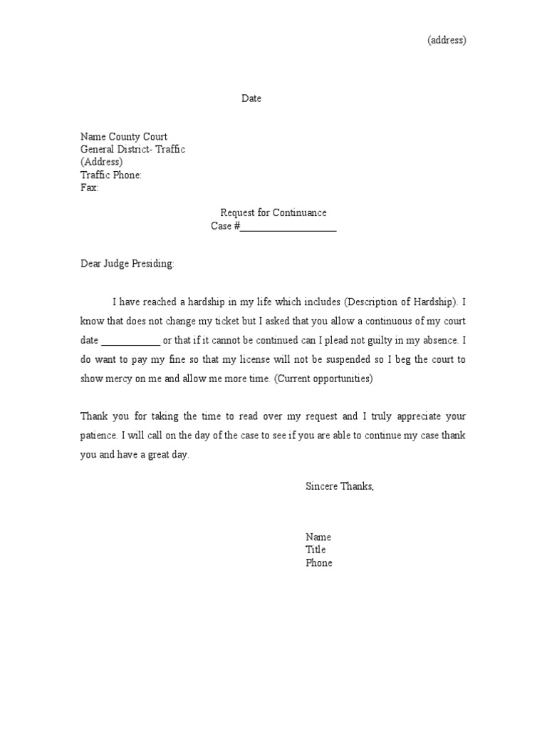 Request For Continuance-Template | PDF | Law