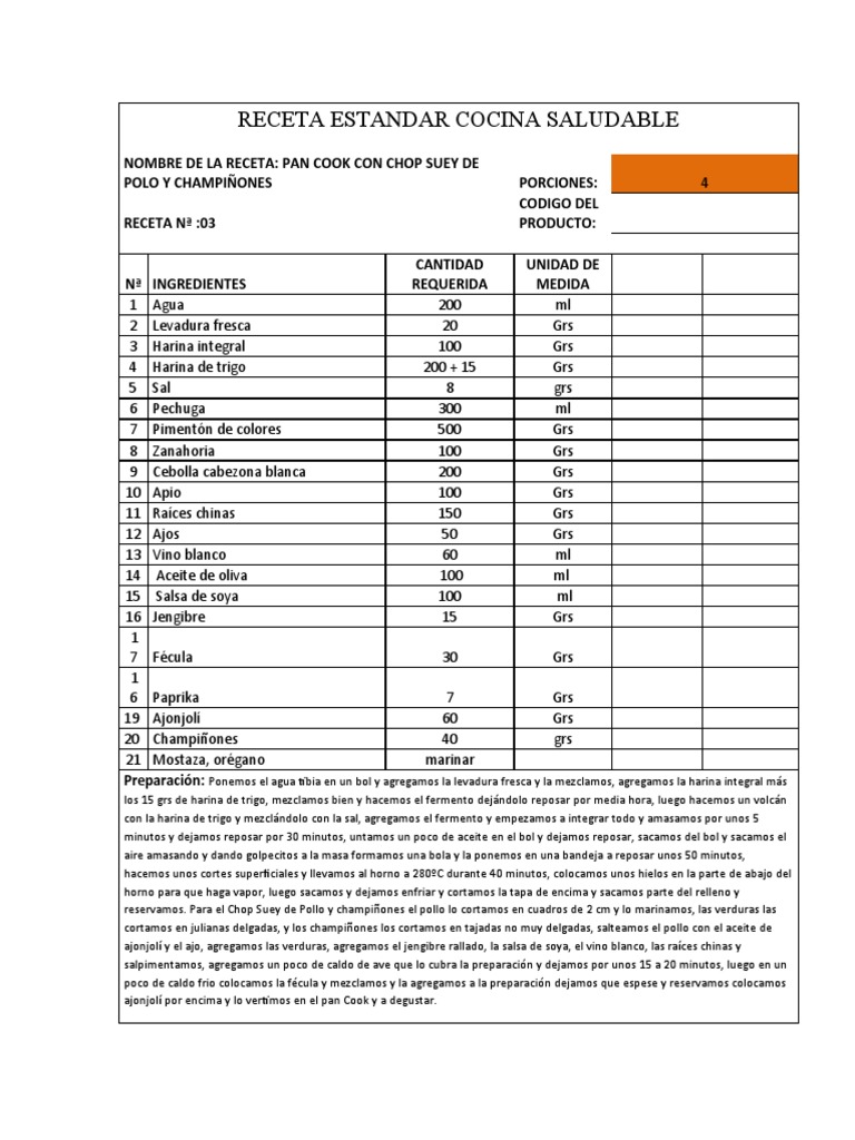 Receta Básica PAN COOK CON CHOP SUEY DE POLLO Y CHAMPIÑONES | PDF ...