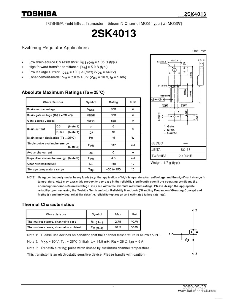 Datasheet K4013 - ToshibaSemiconductor | PDF | Field Effect Transistor | Reliability Engineering