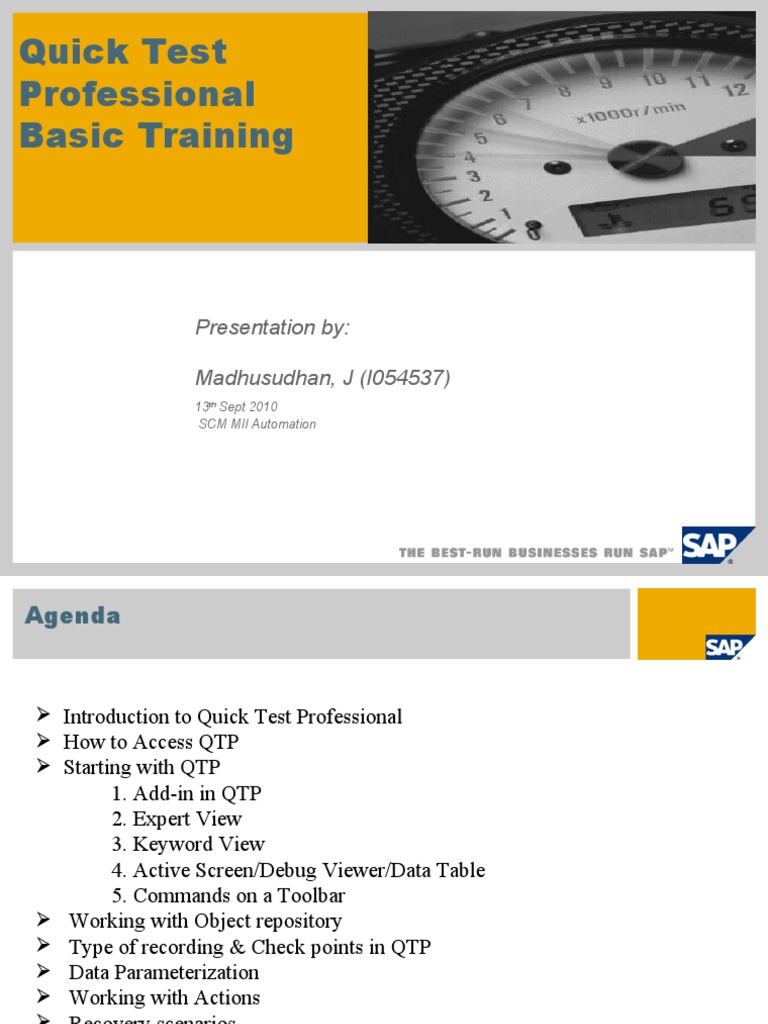 Quick Test Professional Basic Training: Presentation By: Madhusudhan, J ...