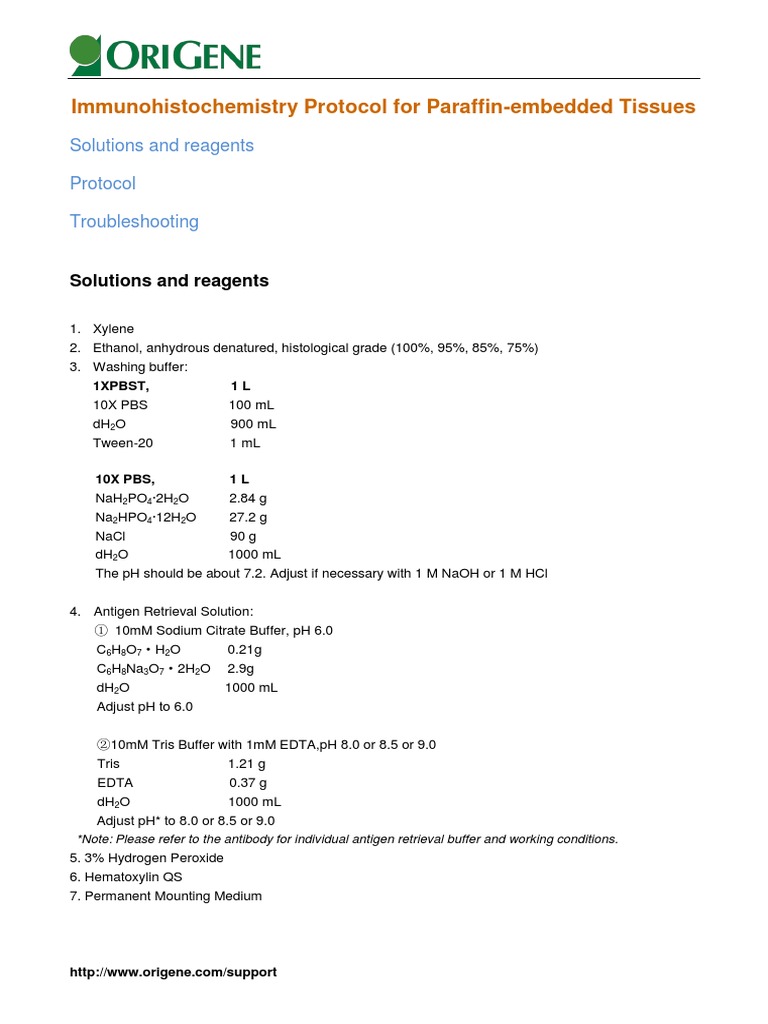 Immunohistochemistry Protocol For Paraffin | PDF | Staining | Fixation ...