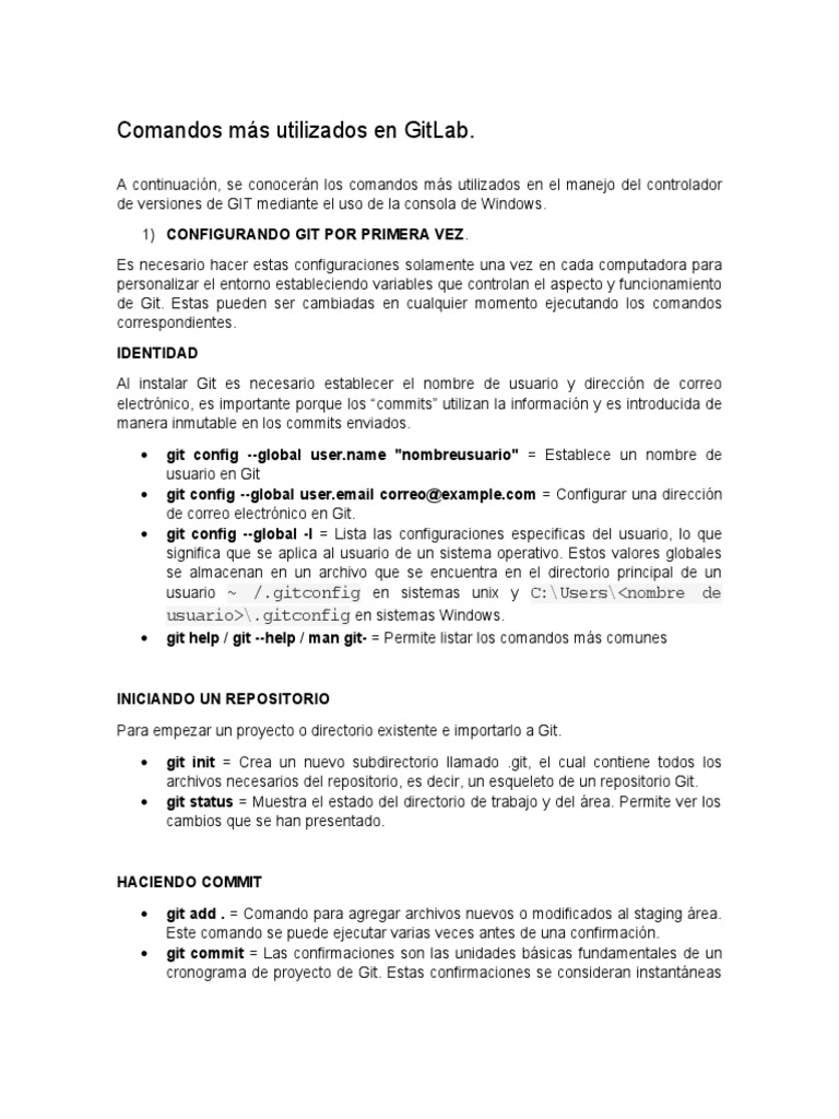 Comandos Más Utilizados en GitLab | PDF | Ciencias de la Computación ...