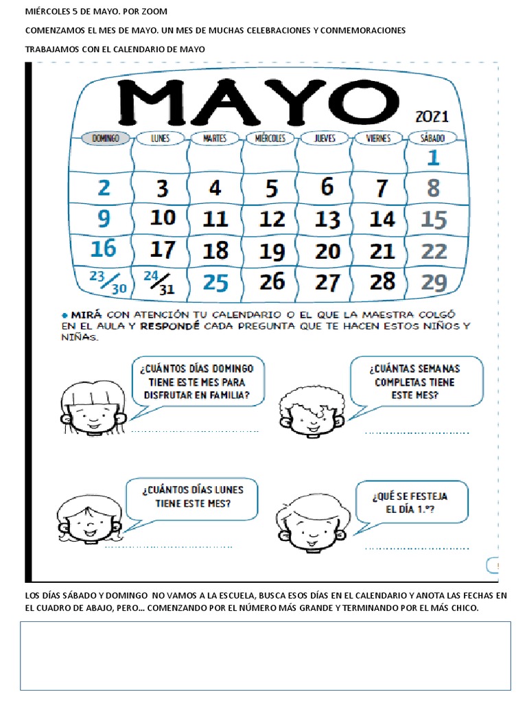 Hojas De Trabajo Con Actividades Para Mayo