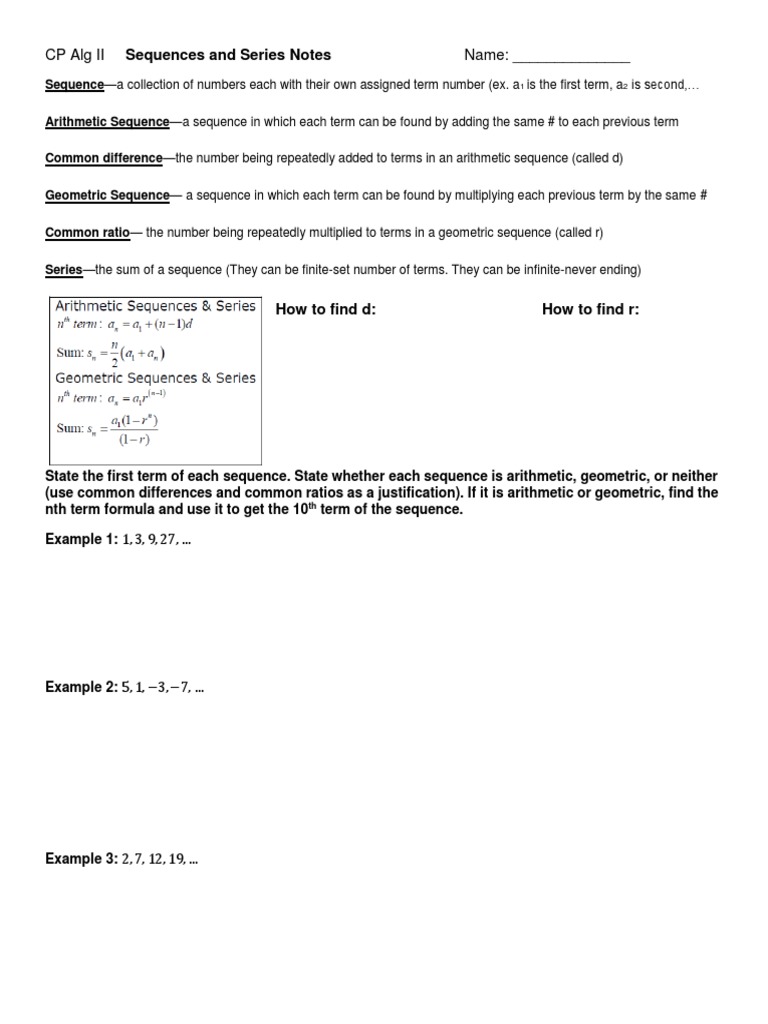 CP Alg II Sequences and Series Notes Name | PDF