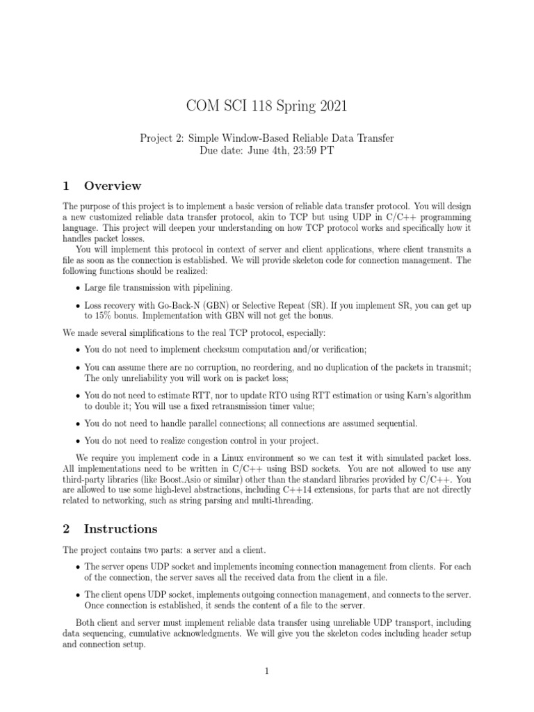 Project2 Spec CS118 2021Sv3 | PDF | Transmission Control Protocol | Port (Computer Networking)