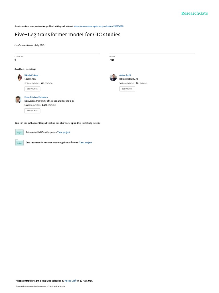 Five-Leg Transformer Model For GIC Studies: July 2013 | PDF ...