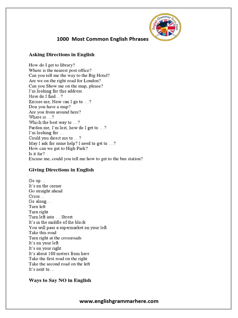 1000 Most Common English Phrases PDF | PDF