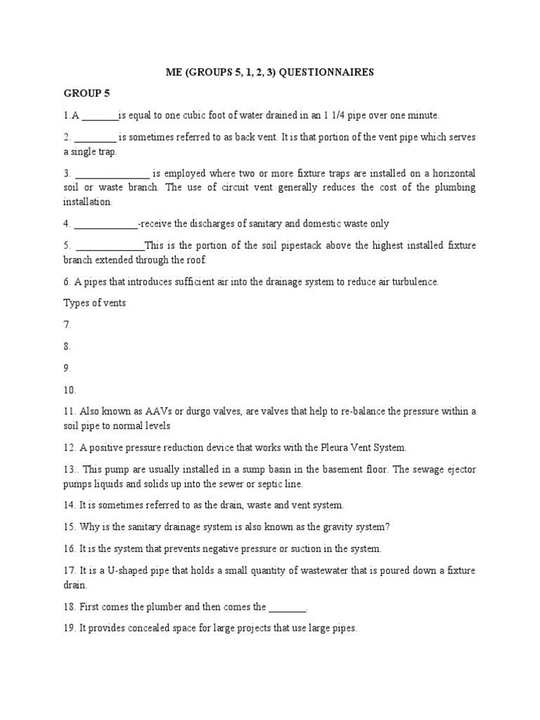 Plumbing and Wastewater Quiz | PDF | Sewage Treatment | Sanitary Sewer