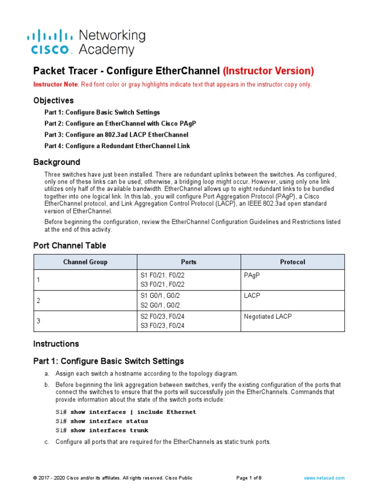 5.2.2 Packet Tracer - Configure EtherChannel - ILM | PDF | Network ...