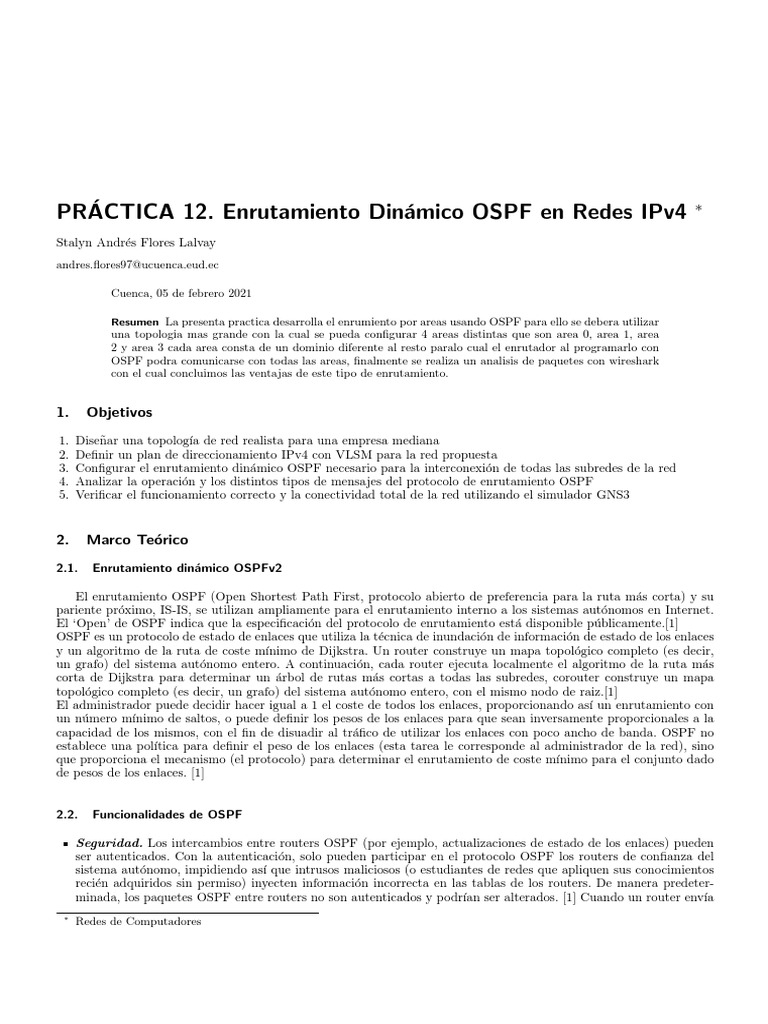 PR Ctica 12 Enrutamiento Din Mico OSPF en Redes IPv4 | PDF | Enrutador (Computación ...