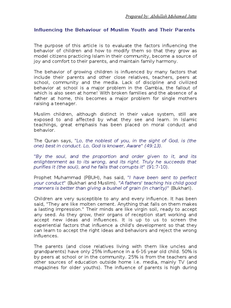 The Behaviour of Muslim Youth and Their Parents | PDF | Quran | Islam