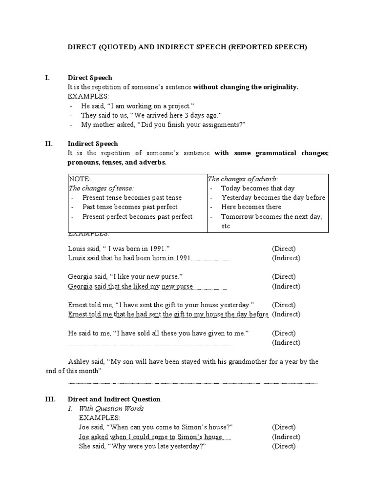Direct & Indirect Speech | PDF | Verb | Languages