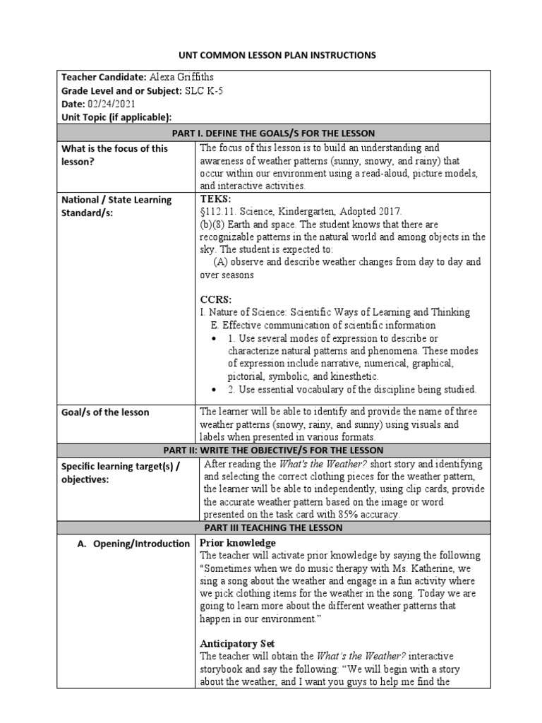 Weather Patterns Lesson Plan K-5 | PDF | Reading Comprehension | Teachers