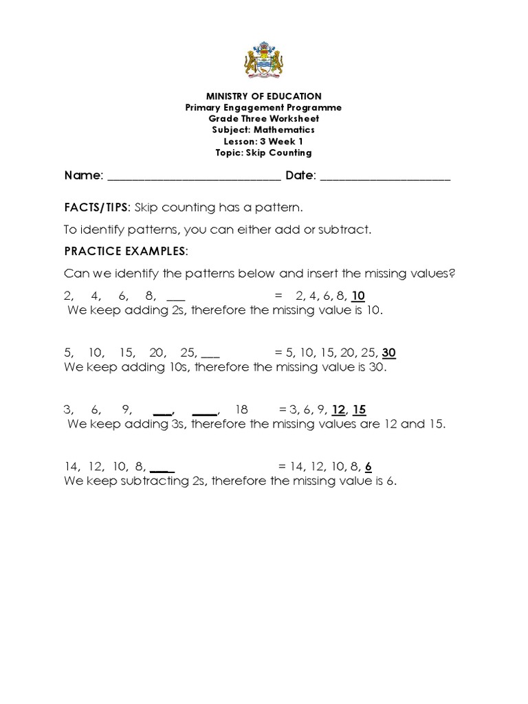 Grade 3 Math Worksheet: Skip Counting | PDF | Career & Growth | Business
