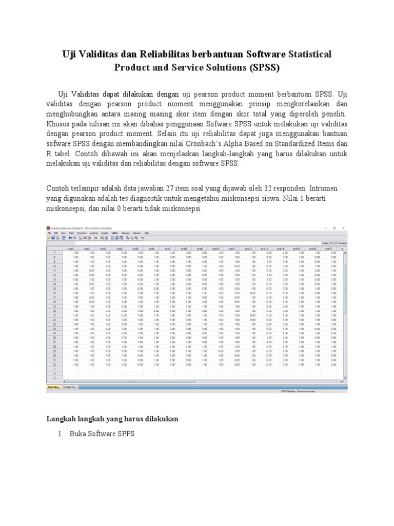 Uji Validitasdan Reliabilitasberbantuan Software Statistical Productand Service Solutions SPSS | PDF