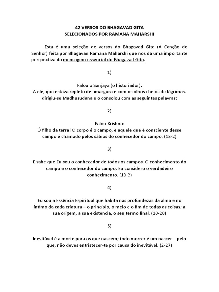Versos Selecionados do Bhagavad Gita | PDF | Ramana Maharshi | Sabedoria