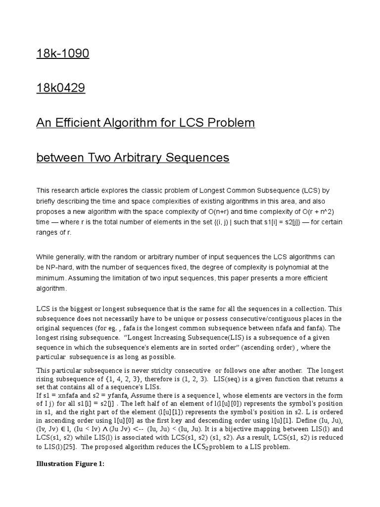 18k-1090 18k0429 An Efficient Algorithm For LCS Problem Between Two Arbitrary Sequences | PDF ...