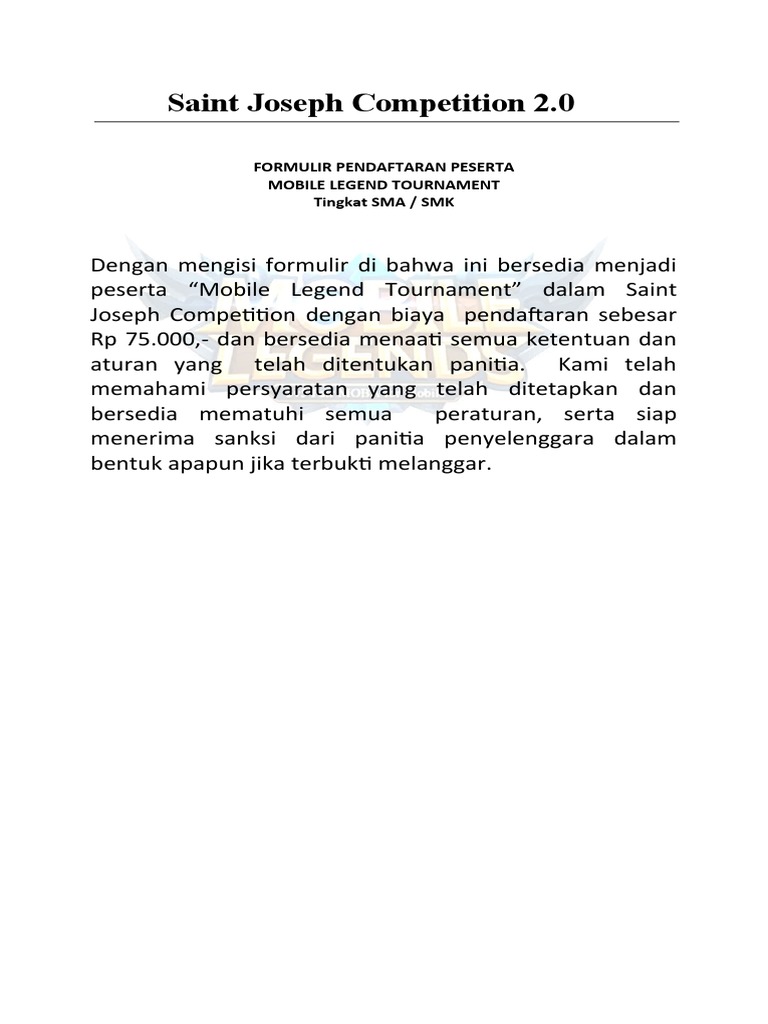 Mobile Legend Tournament Formulir Pendaftaran Peserta Mobile Legend ... Mobile Legend Tournament Formulir Pendaftaran Peserta Mobile Legend ...