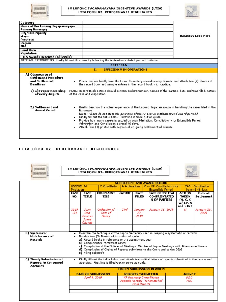 LTIA Form 07 Performance Highlights | PDF | Mediation | Justice