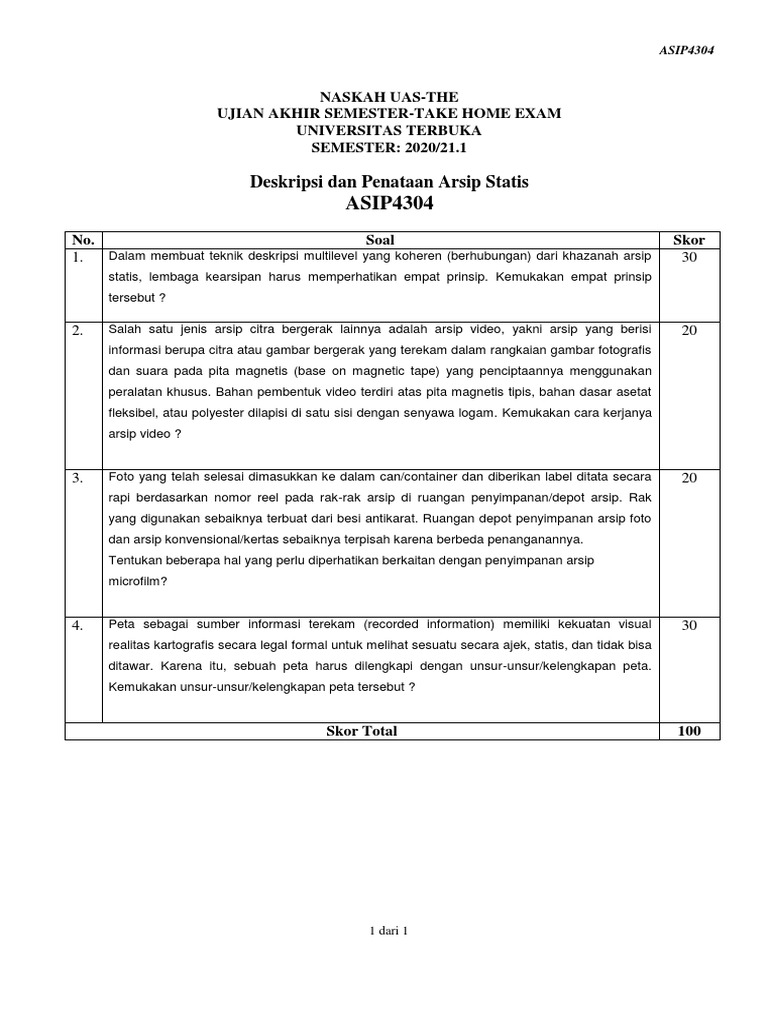 Soal Deskripsi Dan Penataan Arsip Statis | PDF