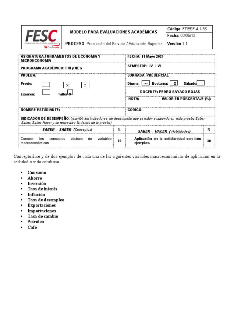 TALLER No. 9 VARIABLES MICROECONOMICAS | PDF | Tipo de cambio | Ahorro