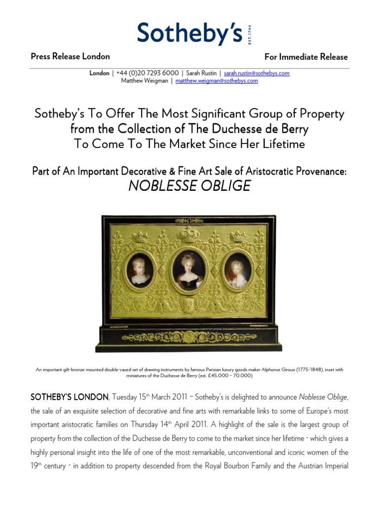 Noblesse Oblige Press Release | PDF | Classics