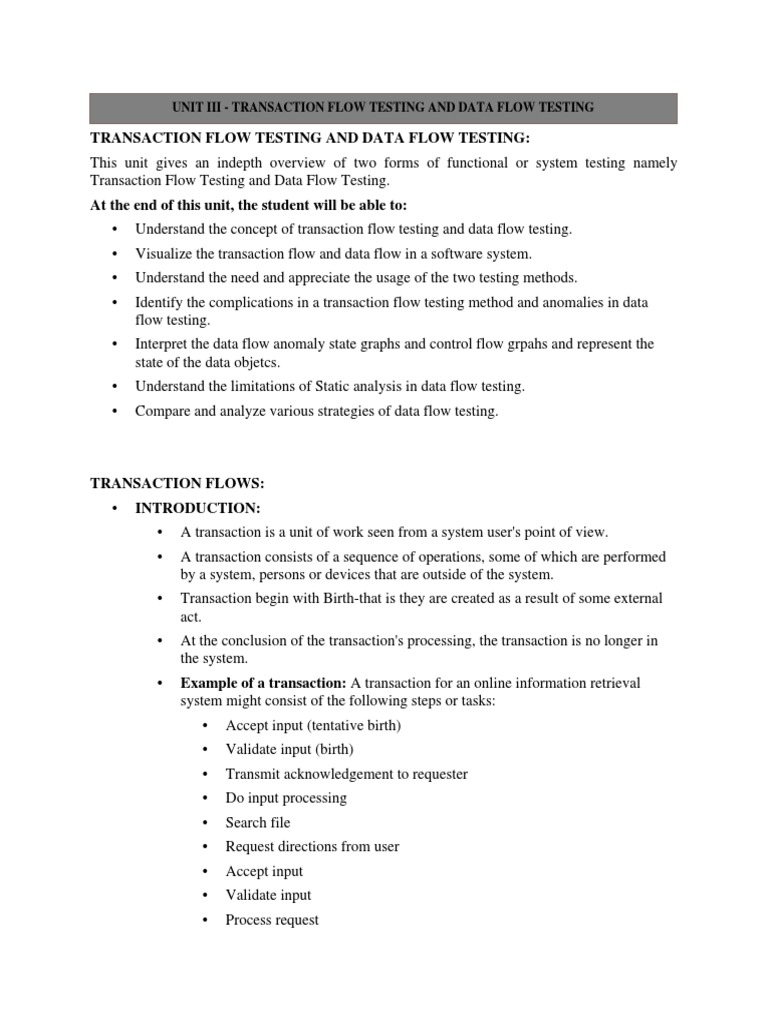 Unit Iii Transaction Flow Testing And Data Flow Testing Pdf Pointer Computer Programming 9516