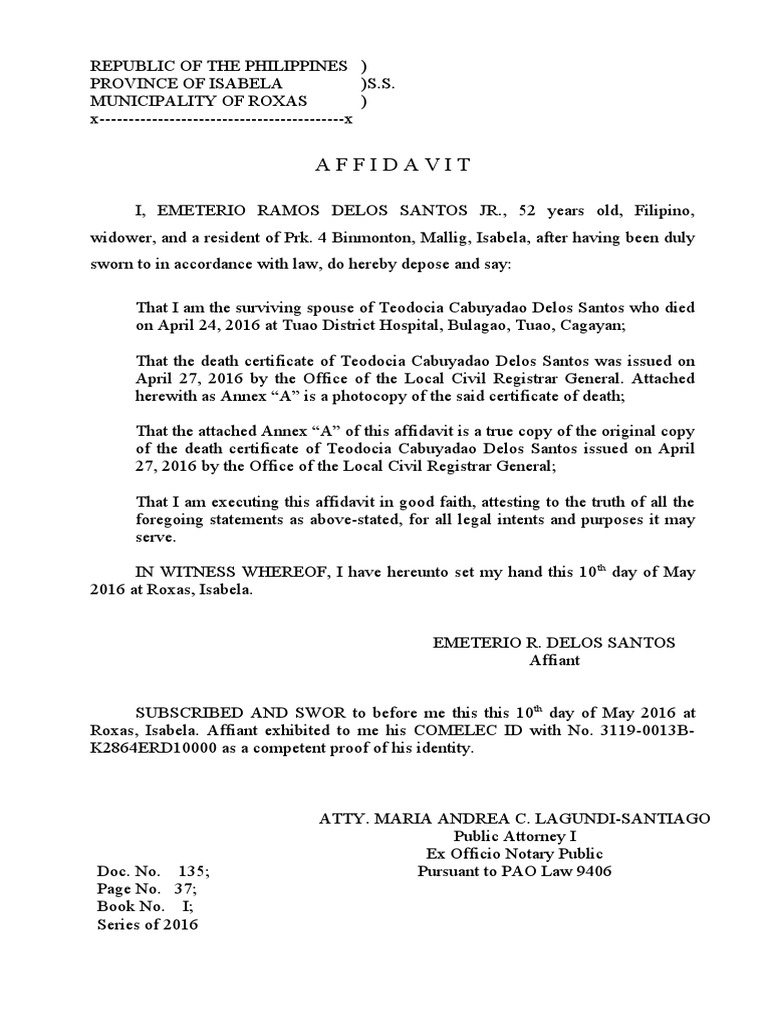 Affidavit Certified True | PDF