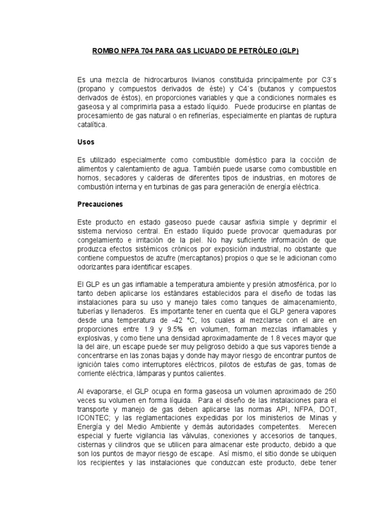 Tarea - Rombo Nfpa 704 GLP y Gasolina | PDF | Combustibles | Gasolina