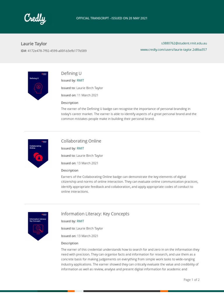 Credly Transcript | PDF | Credibility | Information