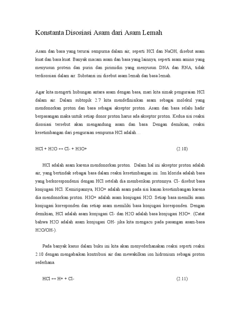 Konstanta Disosiasi Asam Dari Asam Lemah | PDF
