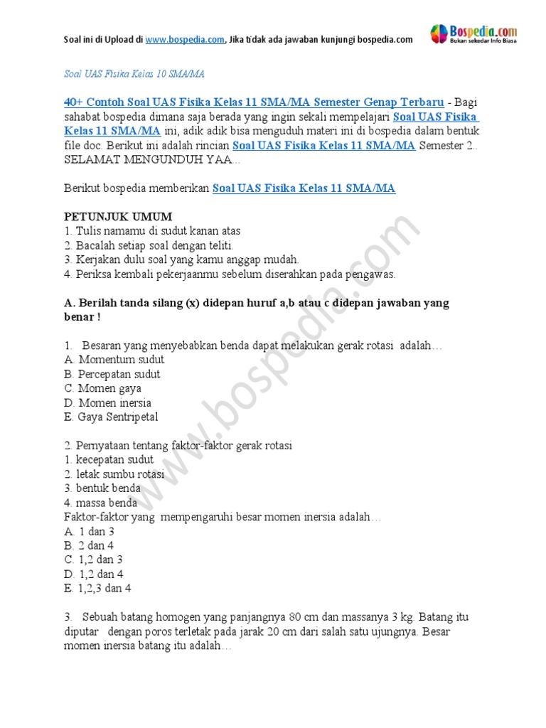 40+ Contoh Soal UAS Fisika Kelas 11 SMA MA Semester Genap | PDF | Metode & Bahan Ajar