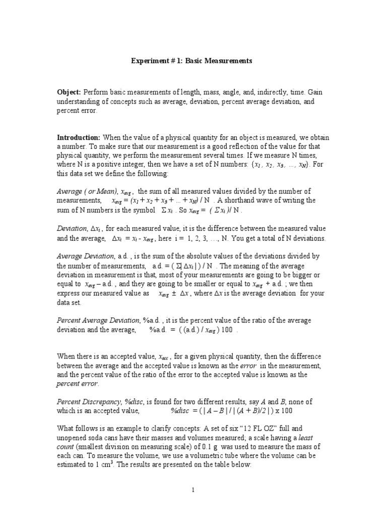 Experiment # 1: Basic Measurements | PDF | Density | Penny (United ...