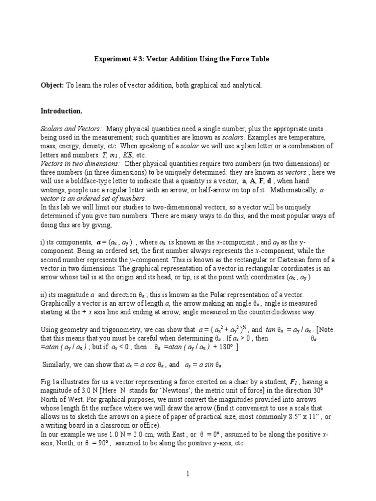 Experiment # 3: Vector Addition Using The Force Table: X y X y | PDF | Euclidean Vector ...