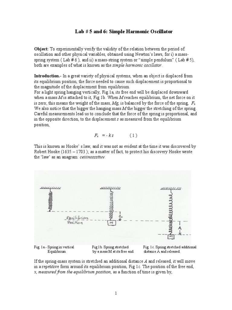 Lab # 5 and 6: Simple Harmonic Oscillator | PDF | Oscillation | Motion ...