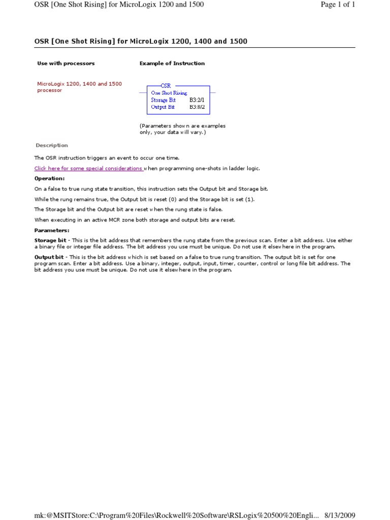 Osr (One Shot Rising) For Micrologix 1200, 1400 and 1500 | PDF