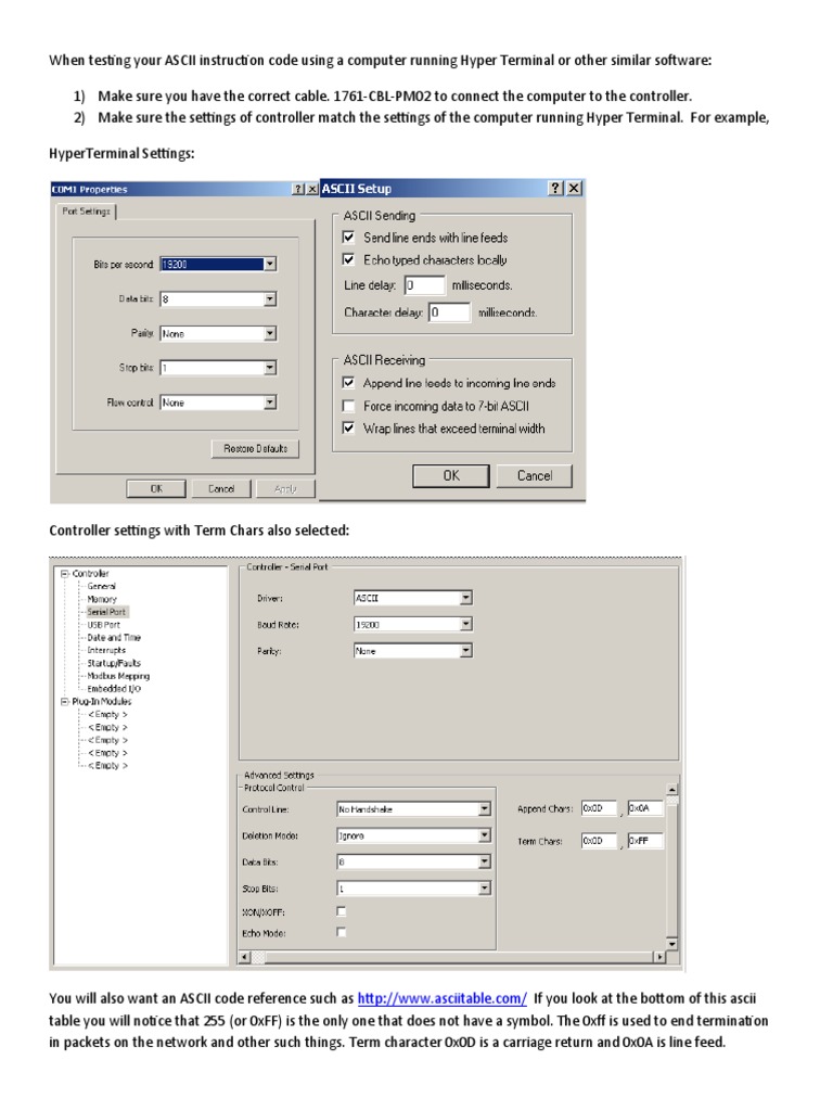 Micro800ASCII Instruction Tips | PDF | Ascii | Parameter (Computer Programming)