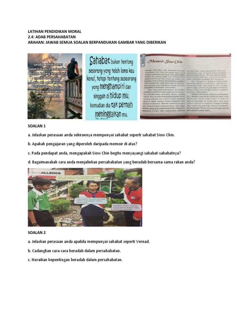 Latihan Pendidikan Moral 2.4 Adab Persahabatan | PDF