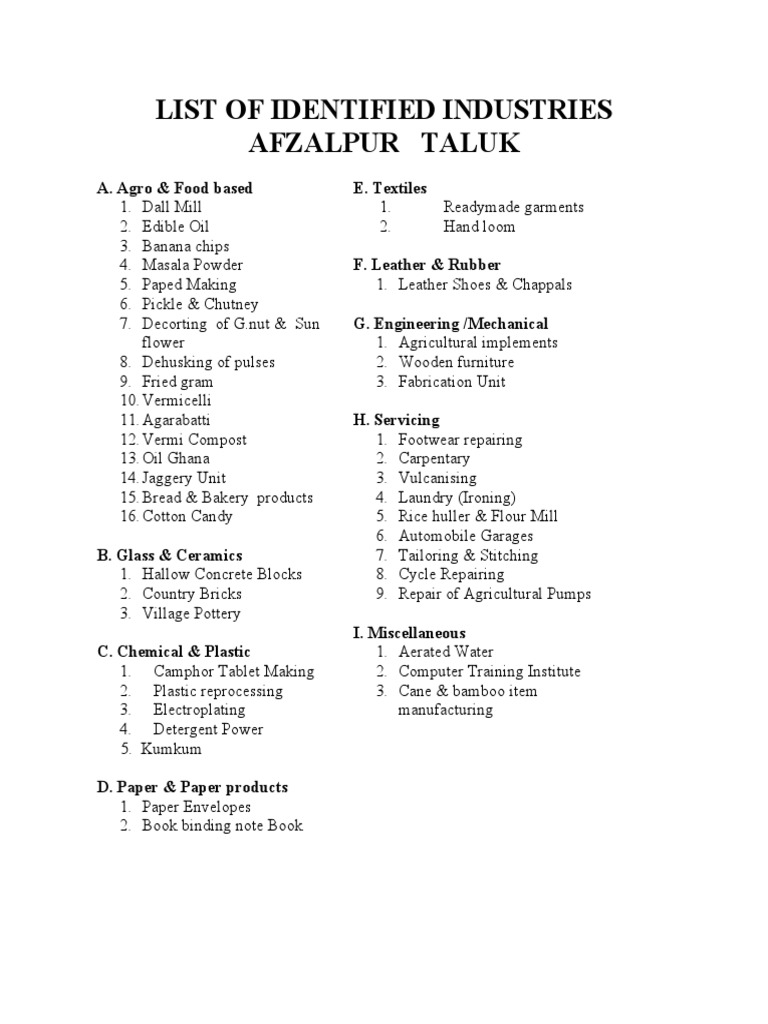 List of Identified Industries | PDF