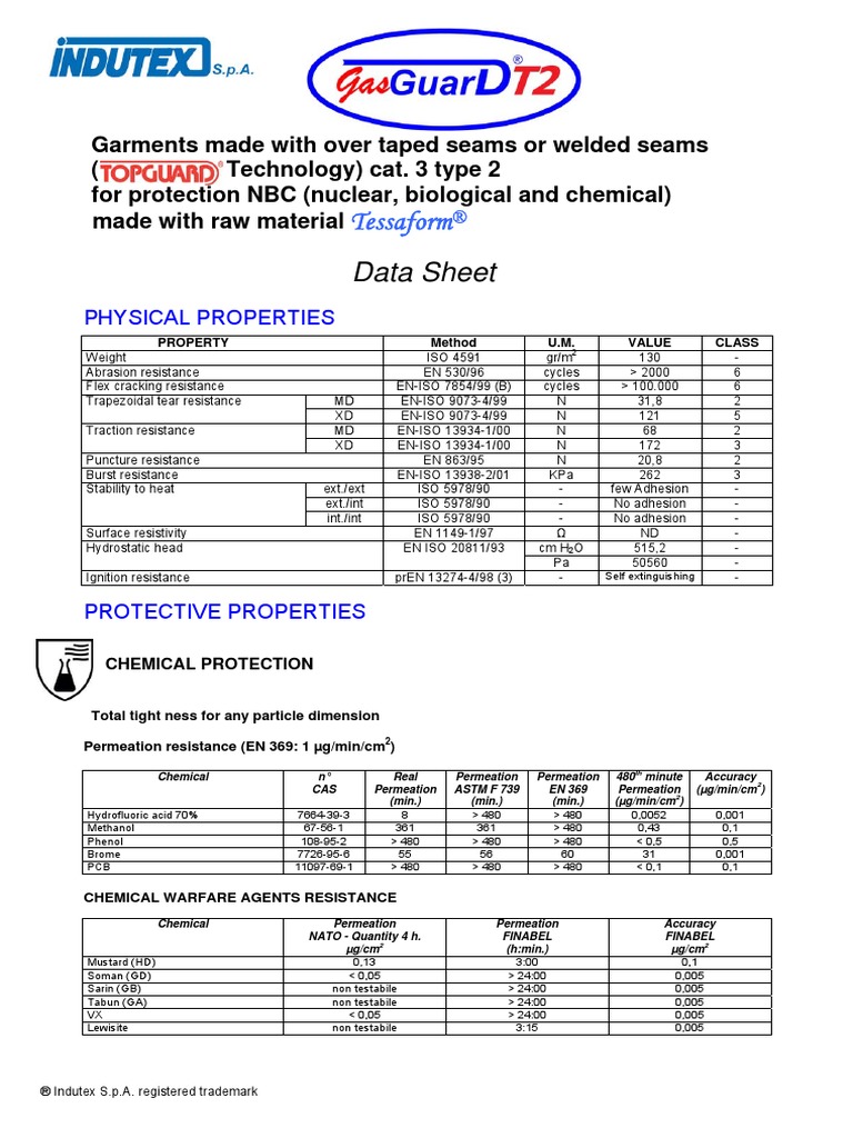 Gasguard t2 Garments Datasheet | PDF | Chemical Warfare | Chemical ...