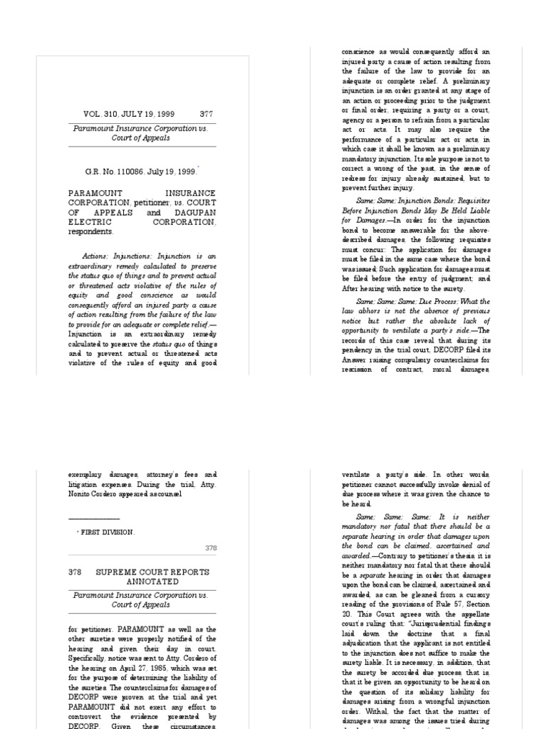 VOL. 310, JULY 19, 1999 377: Paramount Insurance Corporation vs. Court ...