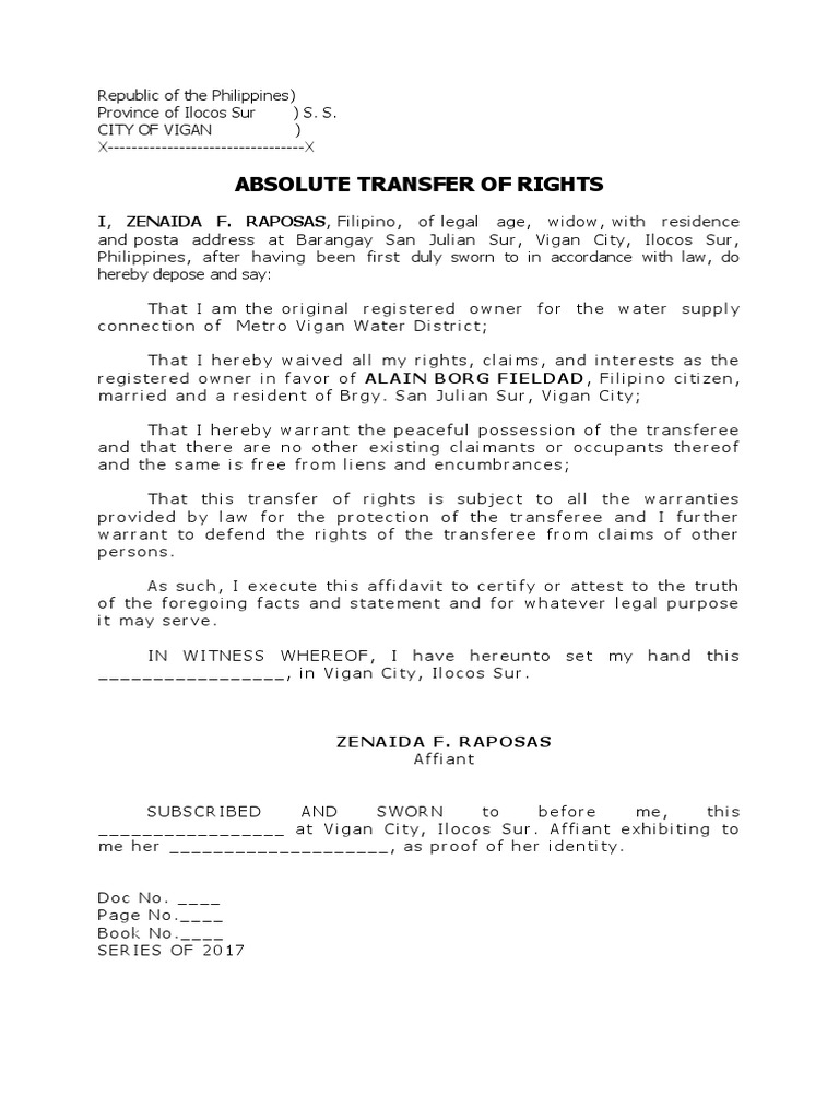 Affidavit of Absolute Transfer of Rights | PDF