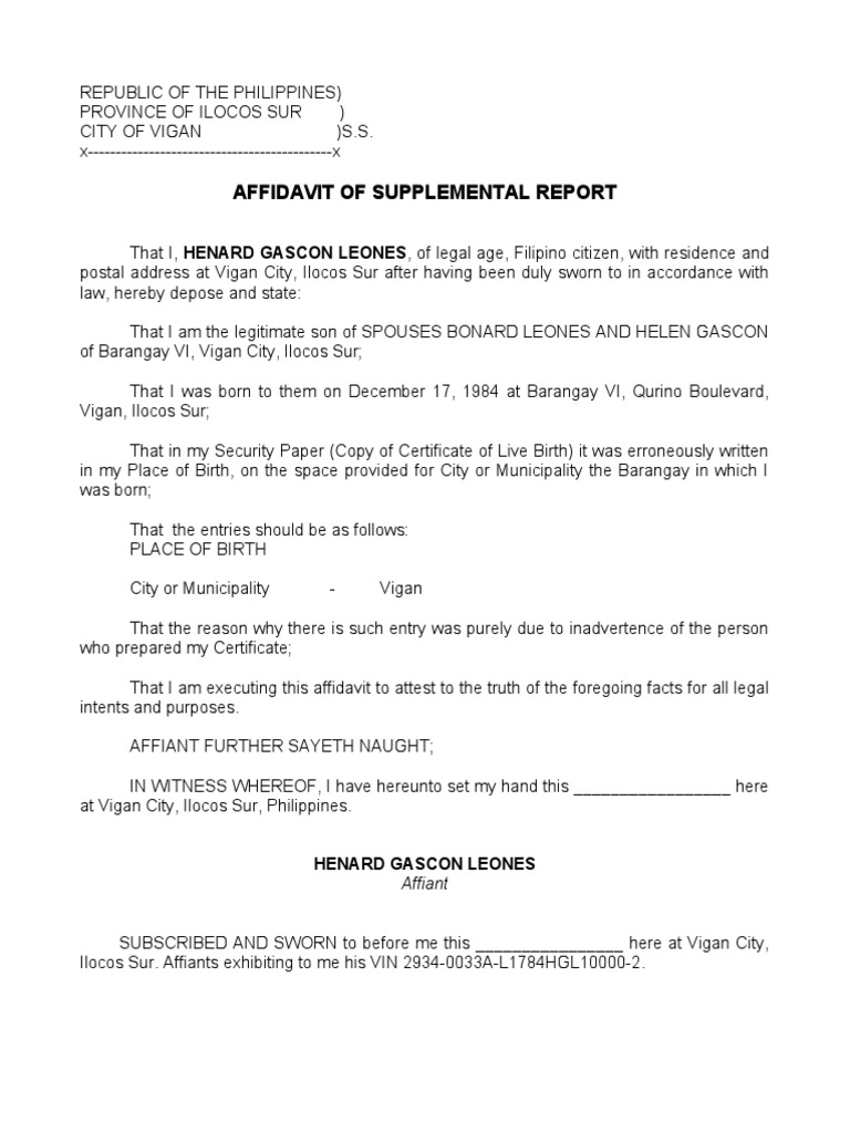 Affidavit of Supplemental Report: Henard Gascon Leones | PDF ...