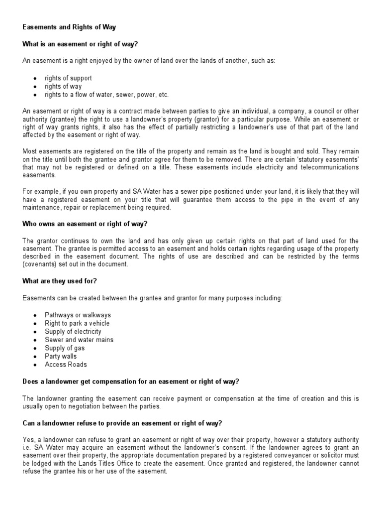 Easements and Rights of Way Questions | PDF | Easement | Covenant (Law)