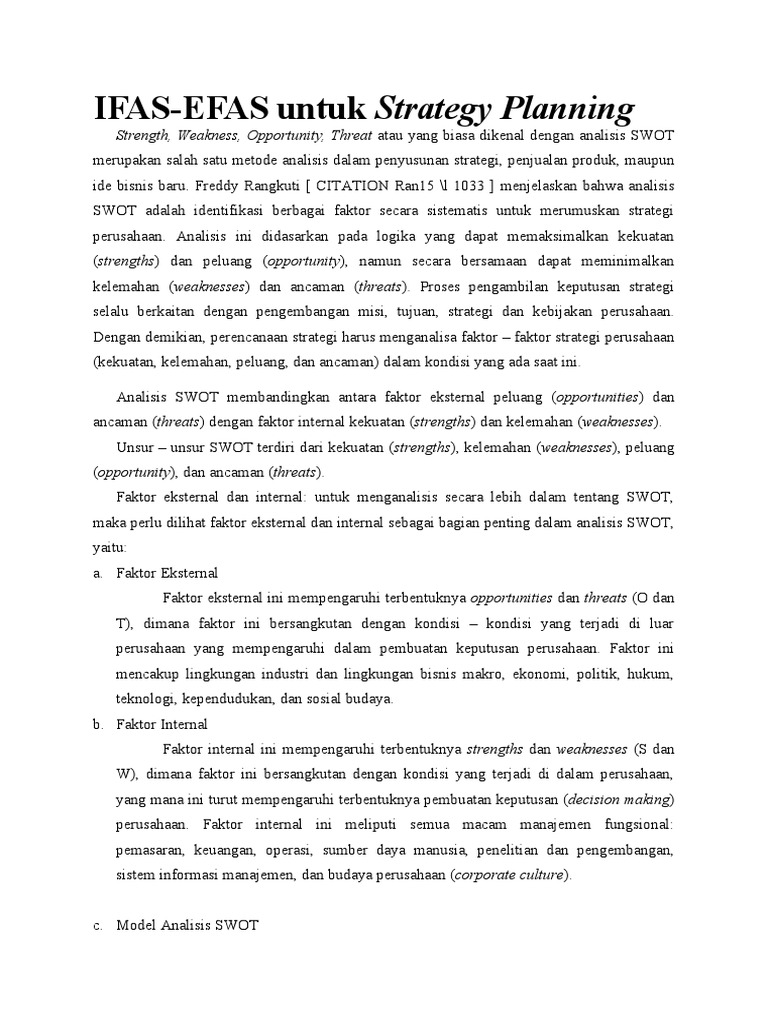 IFAS EFAS Untuk Strategy Planning | PDF