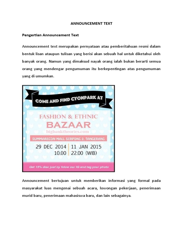Struktur dan Contoh Announcement Text | PDF
