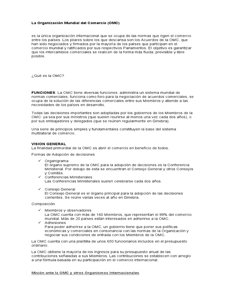 La Organización Mundial Del Comercio Pdf Organización De Comercio