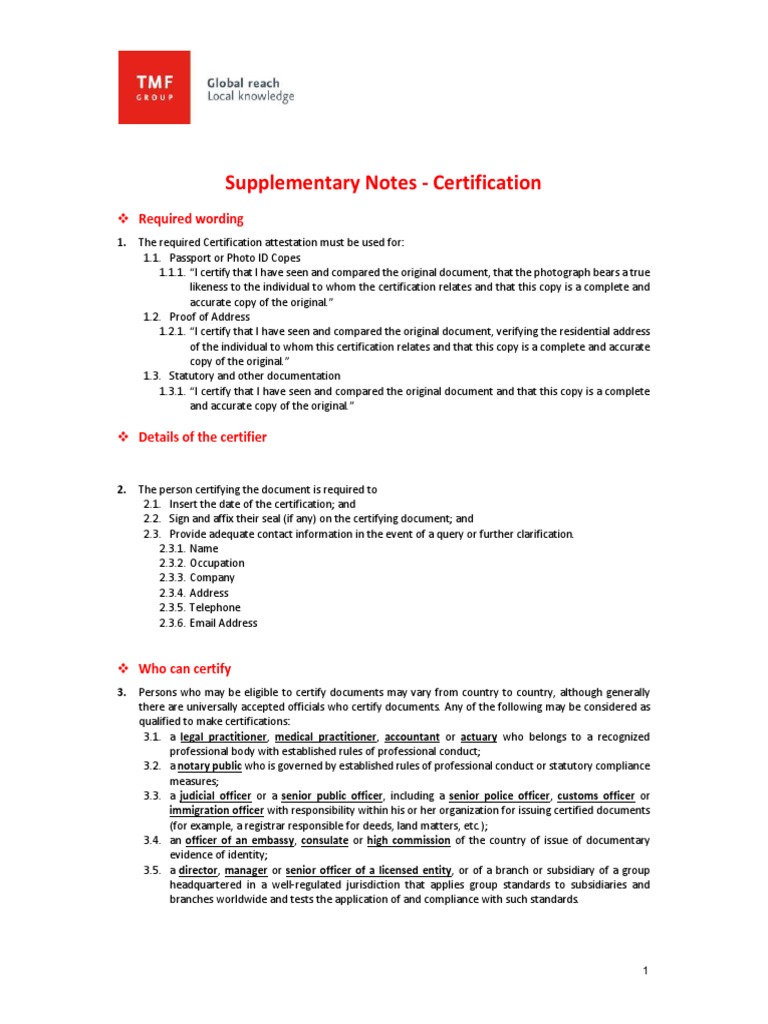 Guidelines for Certifying Documents: Required Wording, Details of the ...