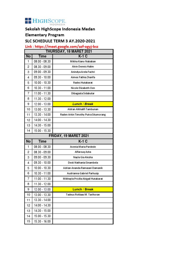 Jadwal SLC K-1C Term 3 2020-2021 | PDF Jadwal SLC K-1C Term 3 2020-2021 | PDF